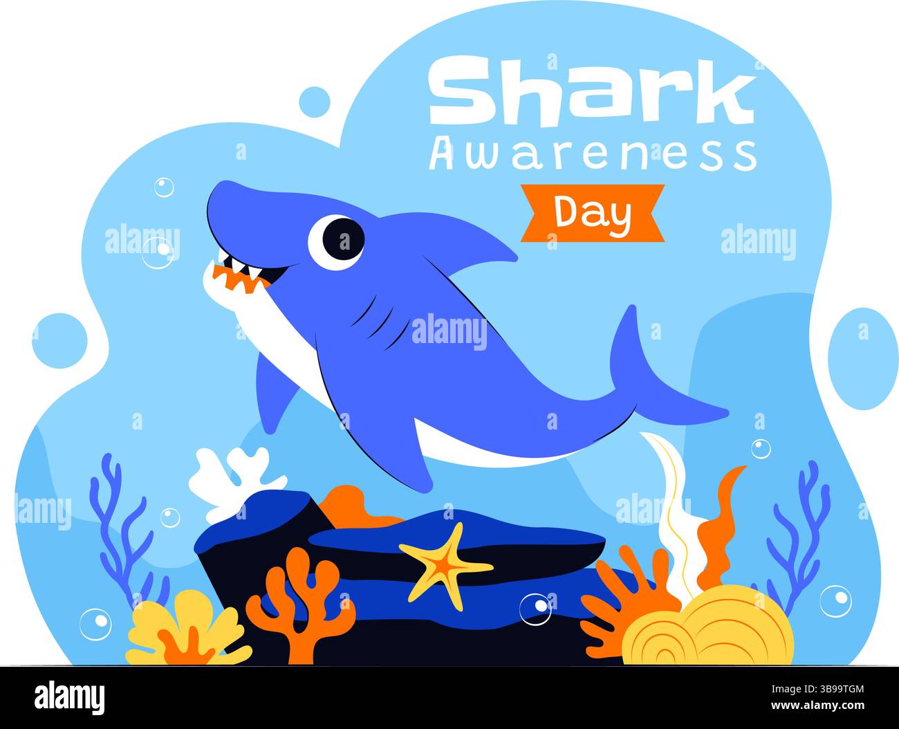 Shark Awareness Day Vector Illustration on 14 July Featuring a Shark ...