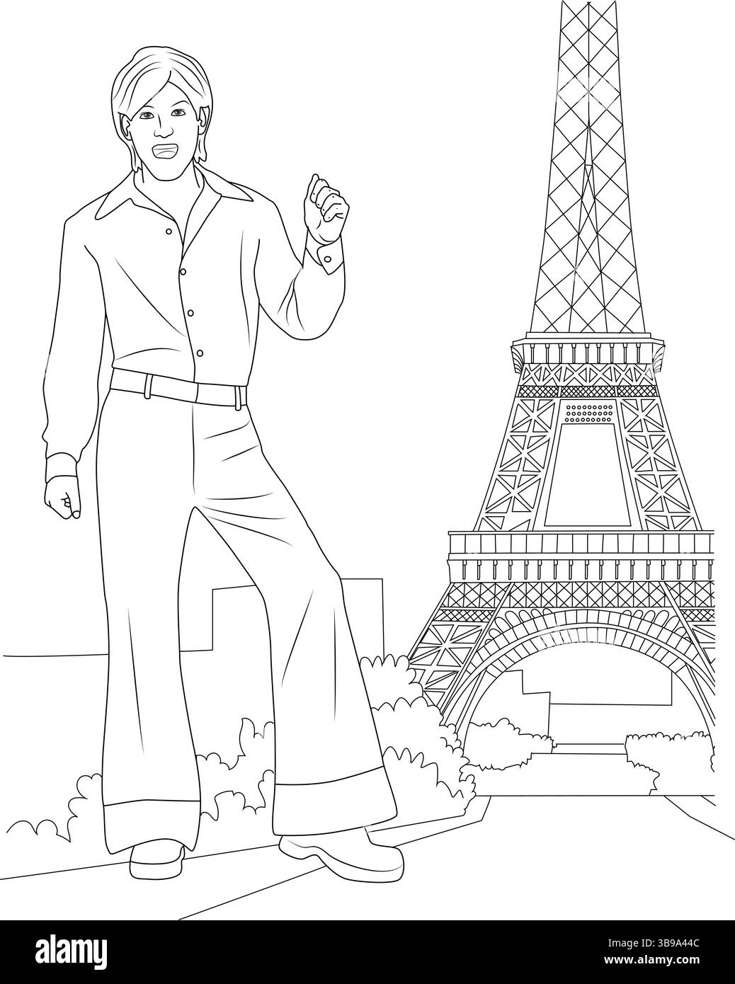 Line art illustration of a man dressed in flamboyant 1980s fashion ...
