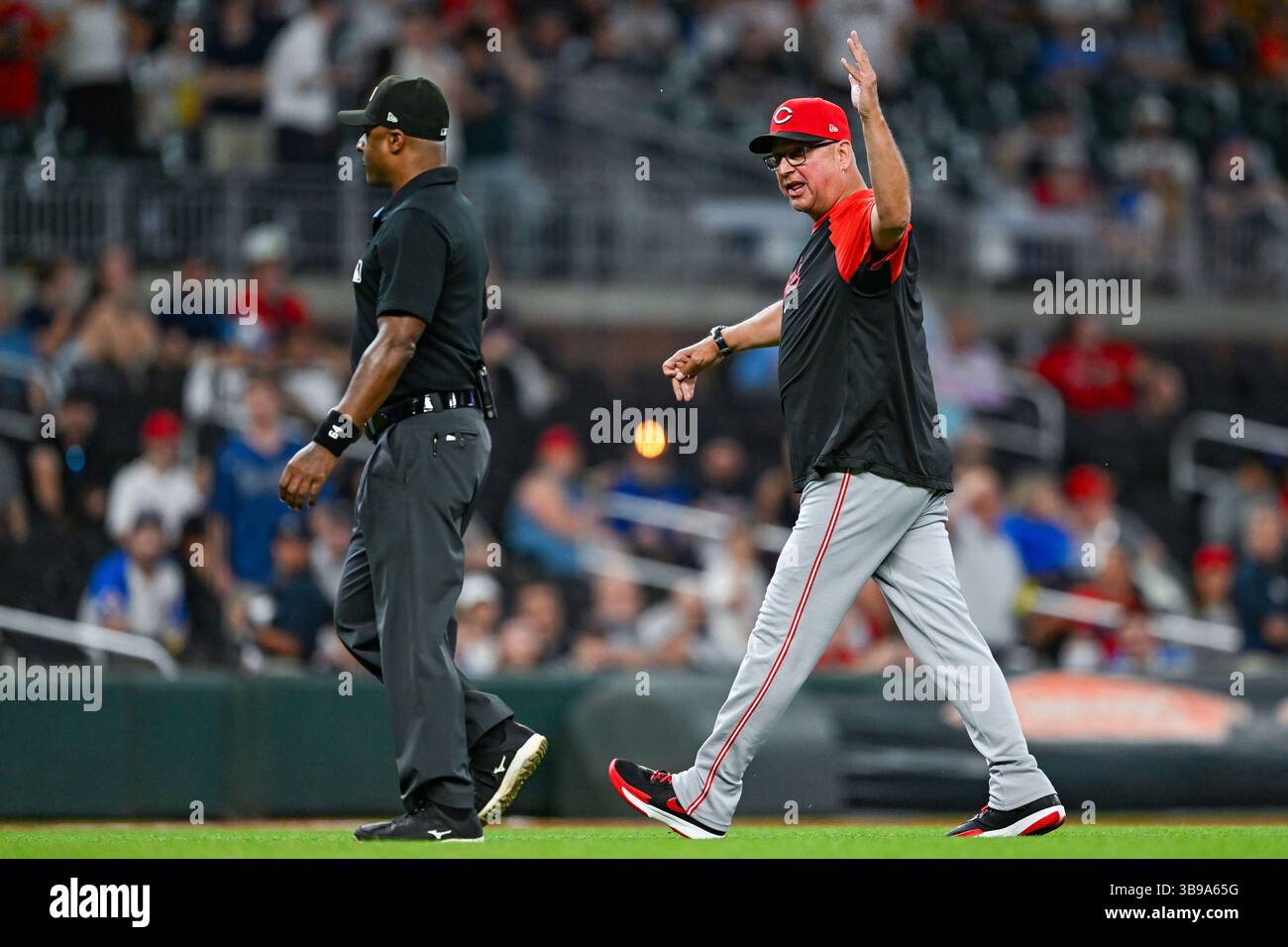 ATLANTA, GA – MAY 08: Cincinnati manager Terry Francona (77) argues ...