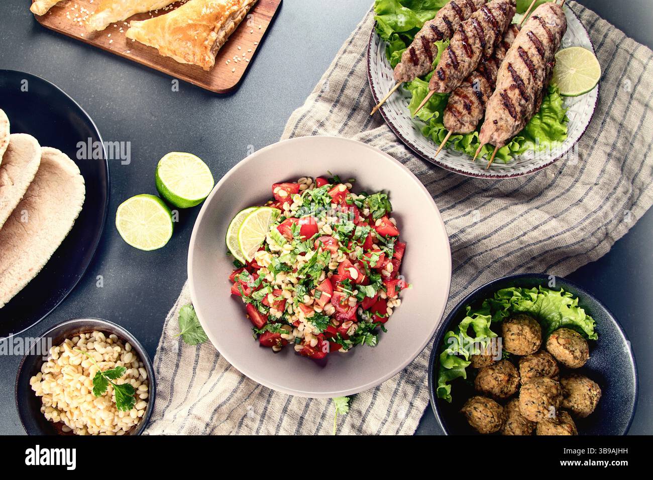 Selection of arabic food on a grey background. Middle eastern cuisine ...