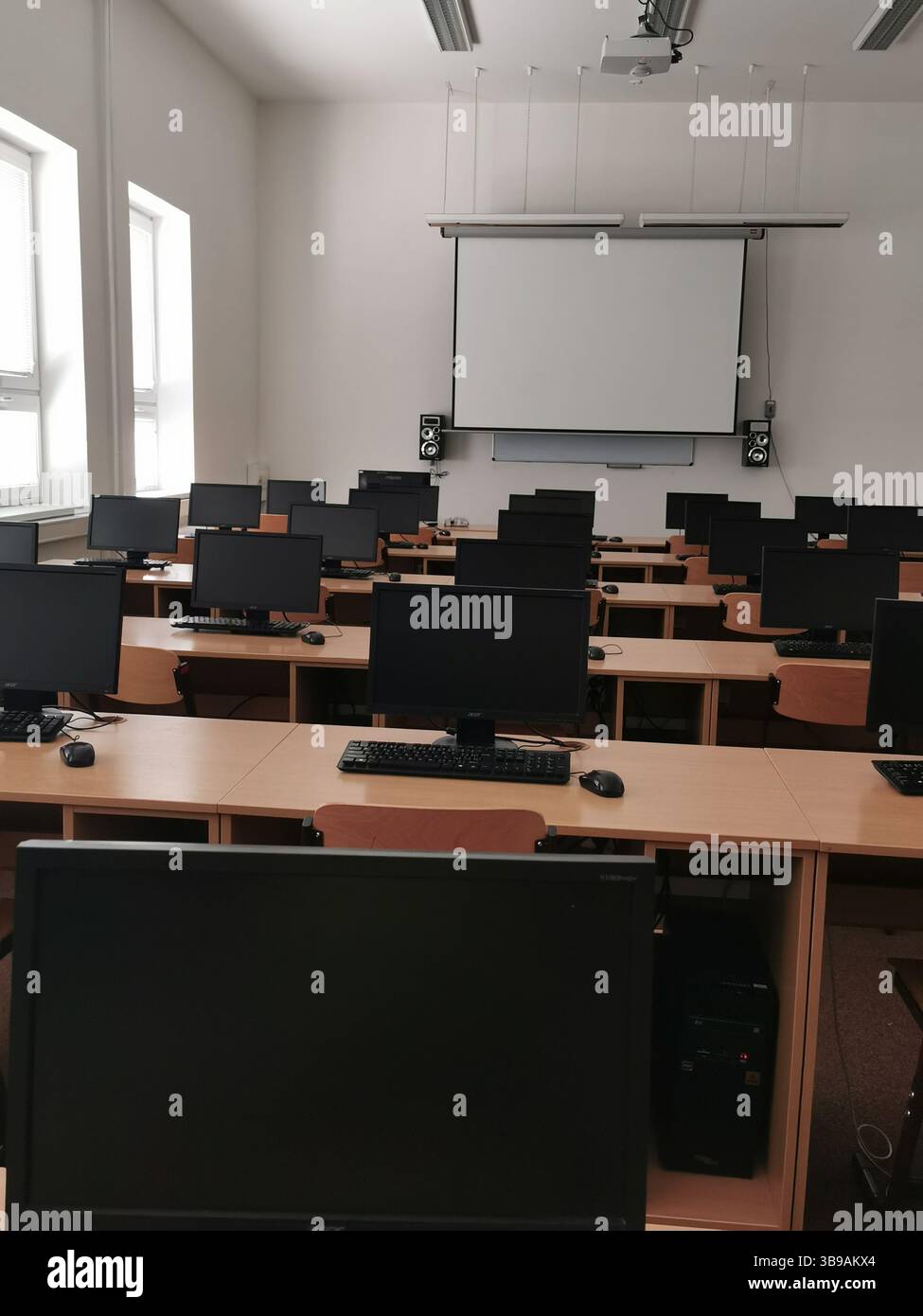 computer lab in the school as nice background Stock Photo - Alamy