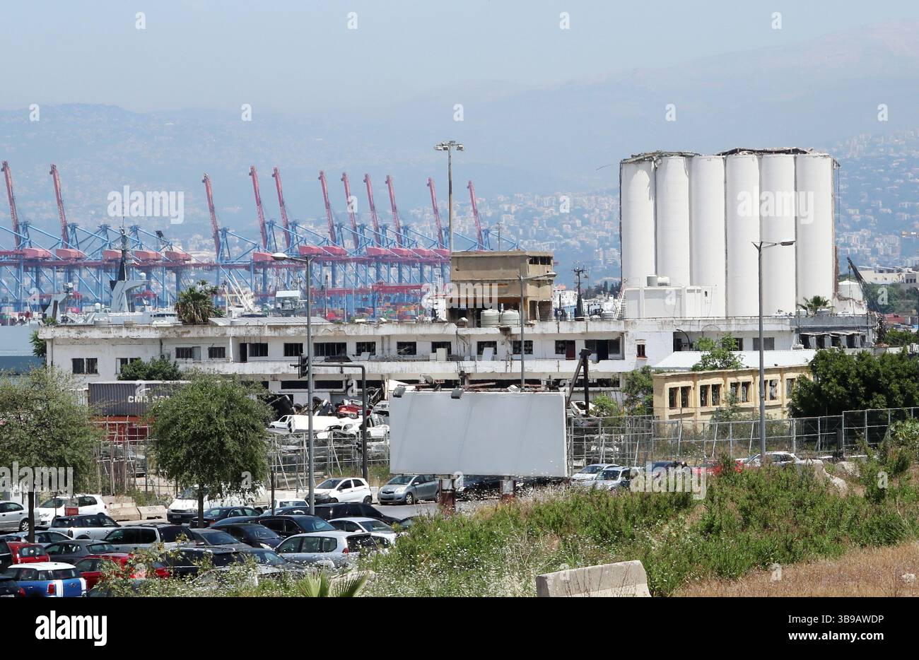 Beirut, Lebanon. 08th May, 2025. A shot of the silos at the port ...