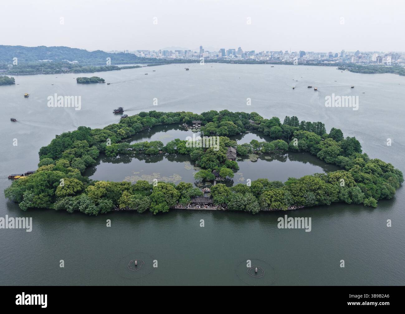 Aerial photo shows the scenery of West Lake scenic area in Hangzhou ...