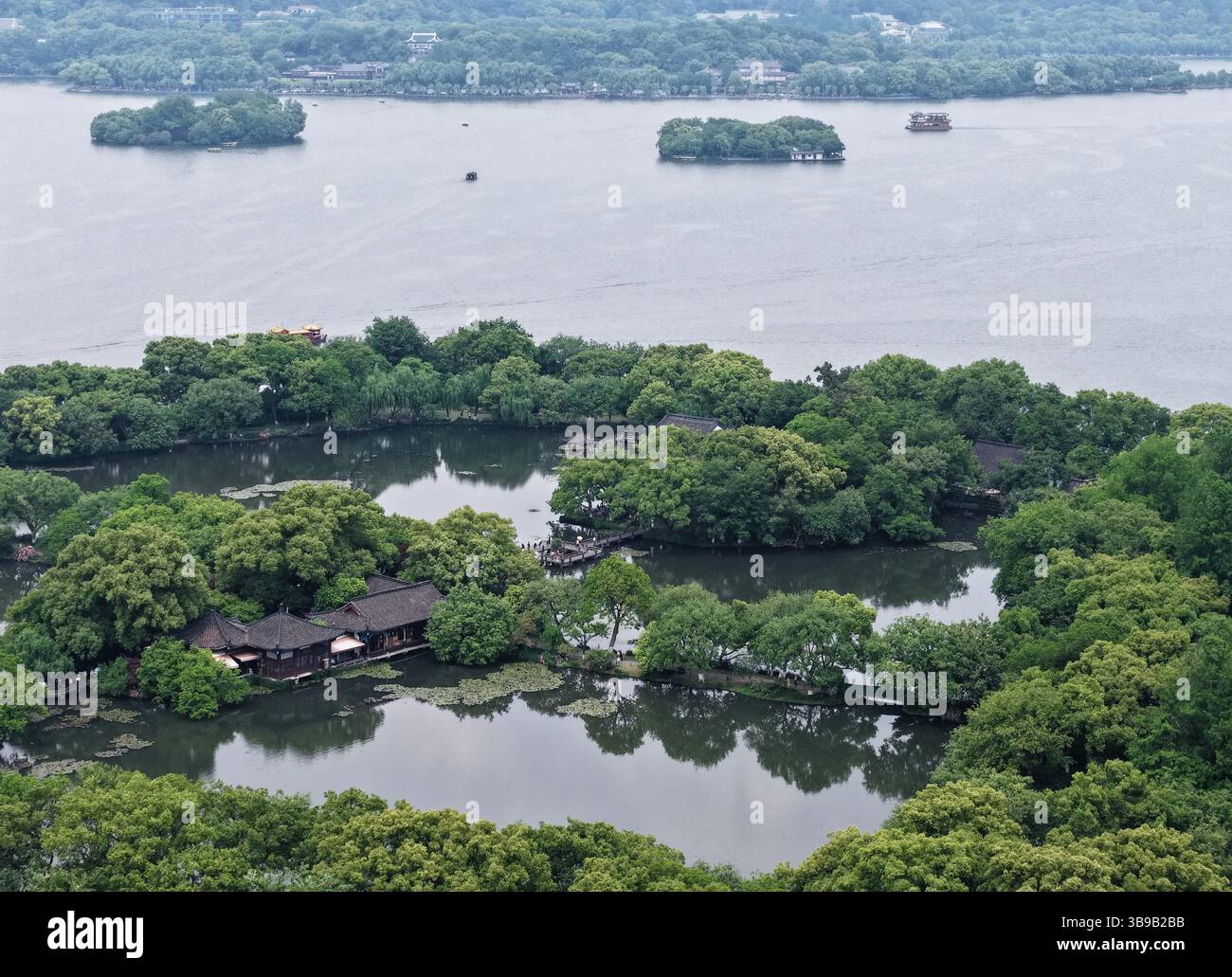 Aerial photo shows the scenery of West Lake scenic area in Hangzhou ...