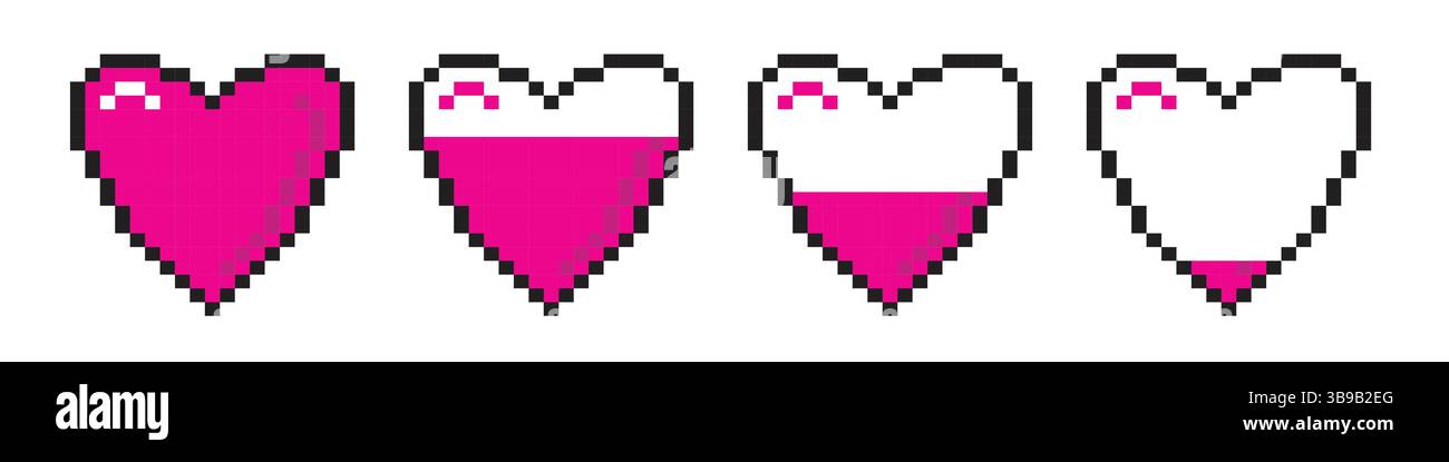 Pixel hearts icon set. 8 bit health game life bar Stock Vector Image ...
