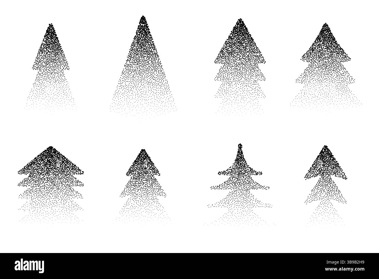 Beautiful fir tree made of dots. Stipple halftone vector illustration ...