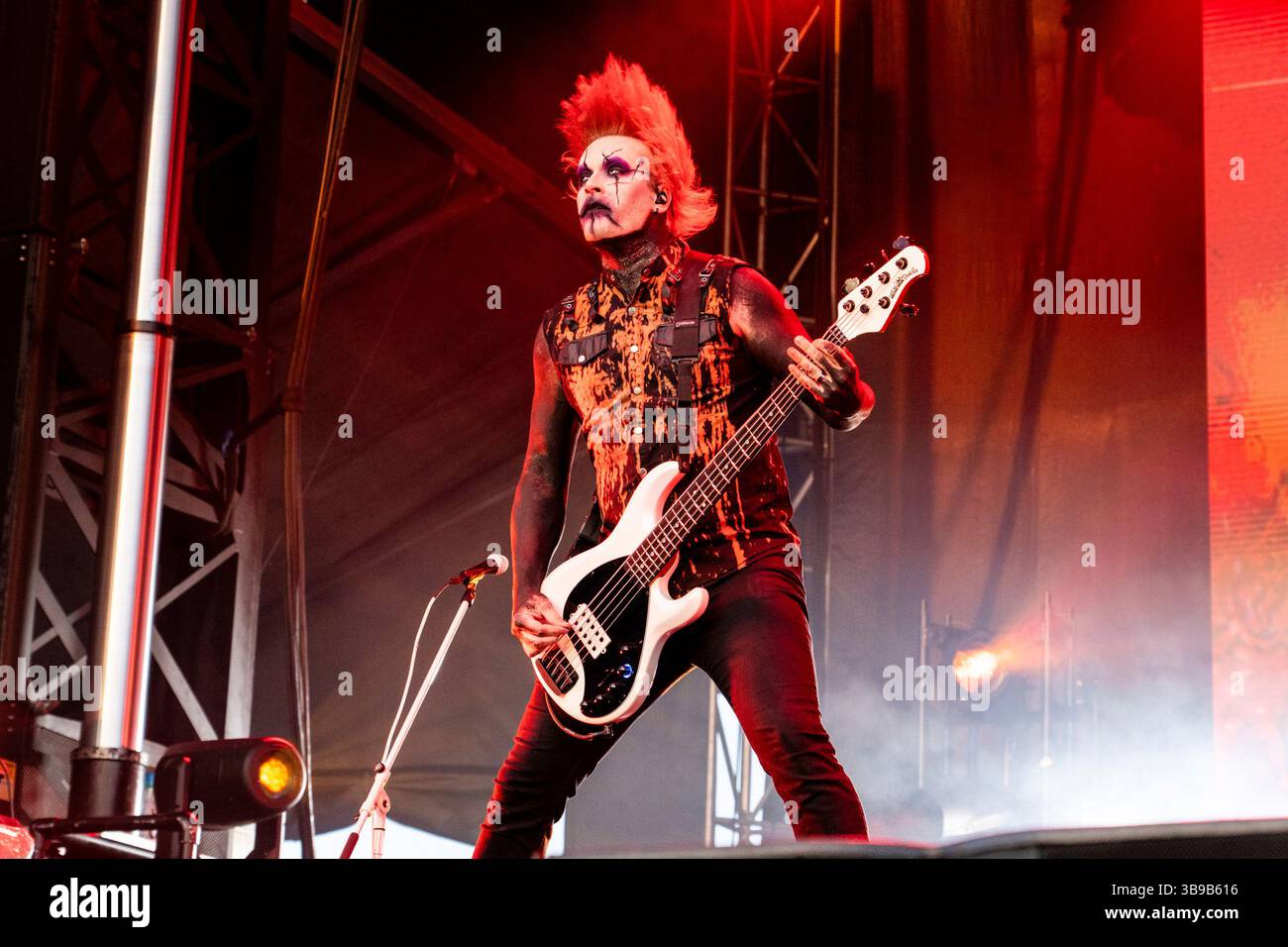 Justin Morrow of Motionless in White performs during Sonic Temple Art ...