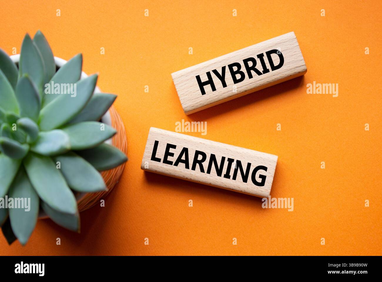 Hybrid learning symbol. Concept word Hybrid learning on wooden blocks ...