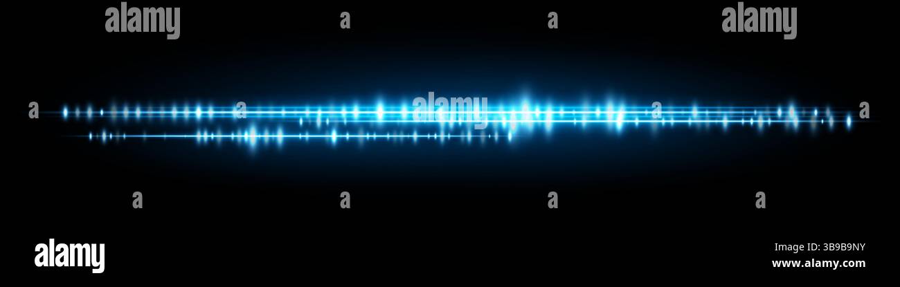 Bright blue waveform with soft glowing light and triple layered ...