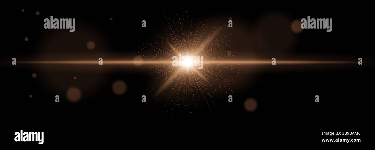 Red glowing burst with horizontal flare, light particles, radial rays ...