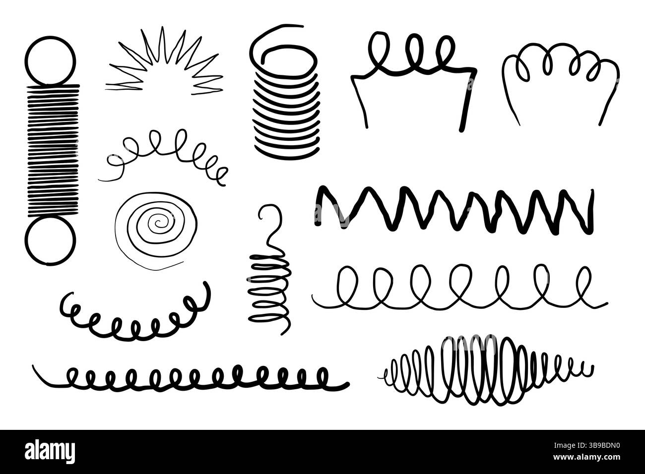 Metal coil spiral bounce metal line hand drawn doodle. Slinky or wire ...