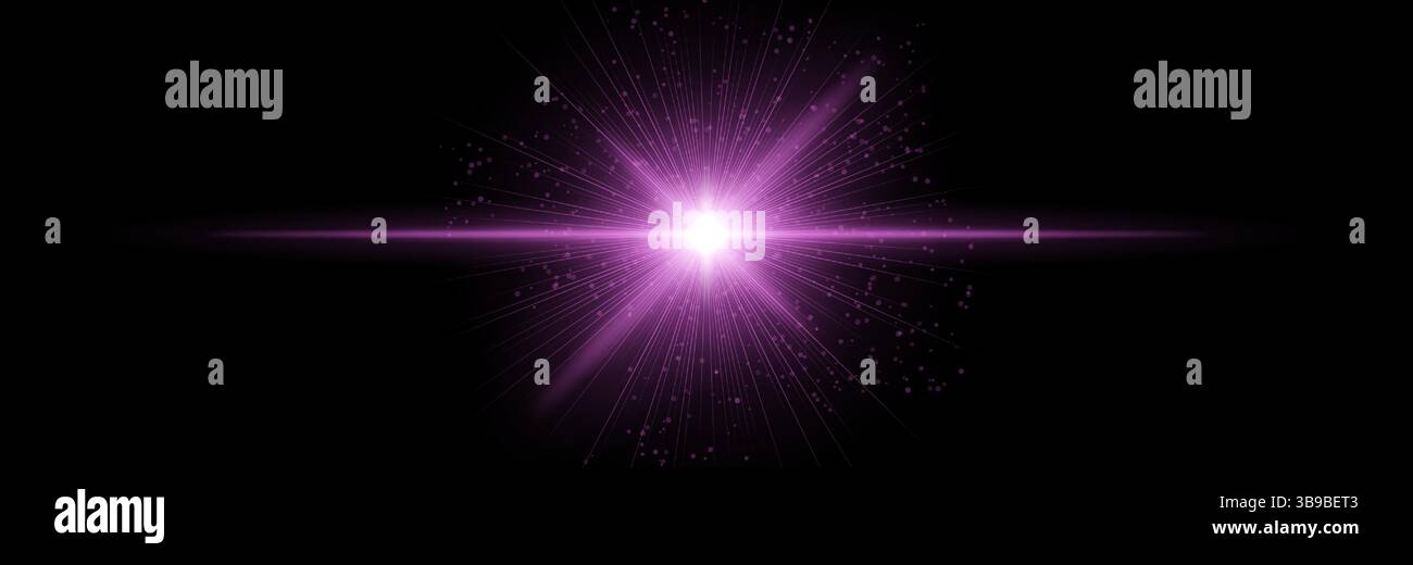 Purple glowing core with radial beams and particles, light flare ...