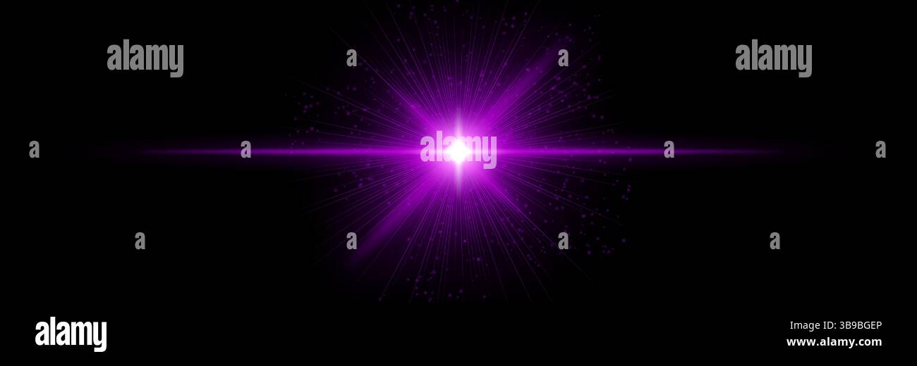 Purple luminous core with linear rays, sparkling dots and glow spread ...