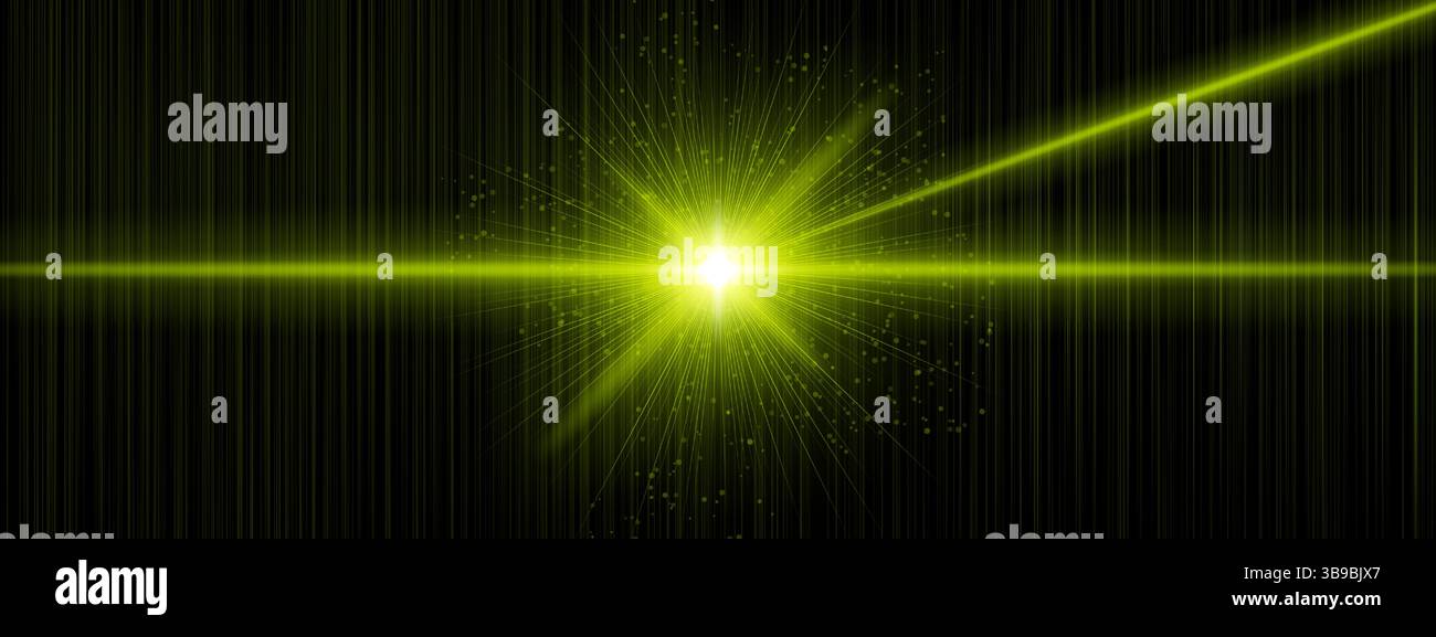 Yellow core flare with vertical lines and angled beam, sparkles radiate ...