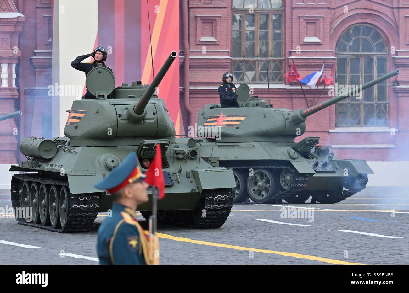 Soviet era T-34 tanks roll in Red square during the Victory Day ...
