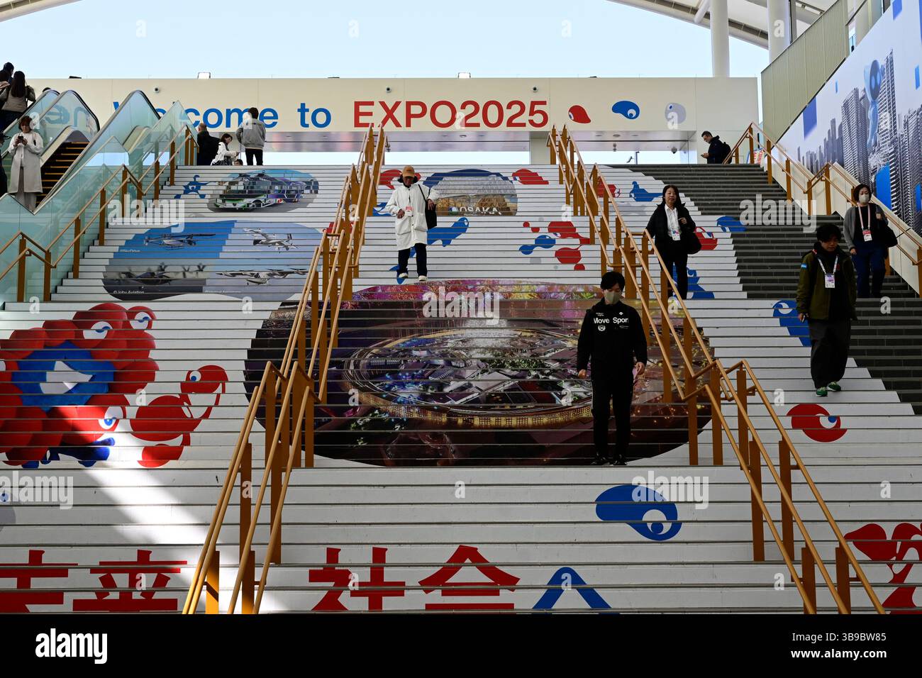 A poster for Osaka World Expo 2025 on the exit stairs of a subway ...