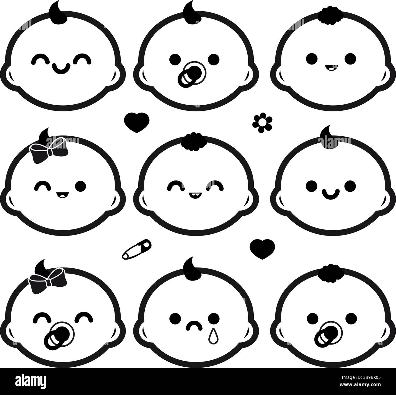 Cute newborn baby icons. Happy newborn baby infant signs, boys and ...