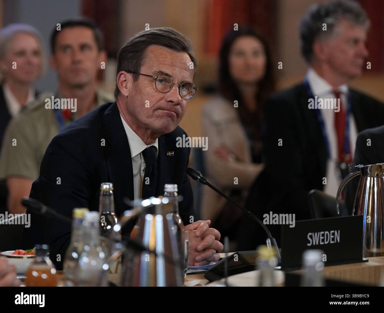 Prime Minister of Sweden Ulf Kristersson listens during the the Joint ...