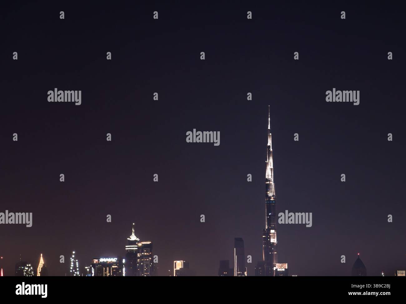 A breathtaking night-time photograph of the Burj Khalifa, the tallest building in the world ...