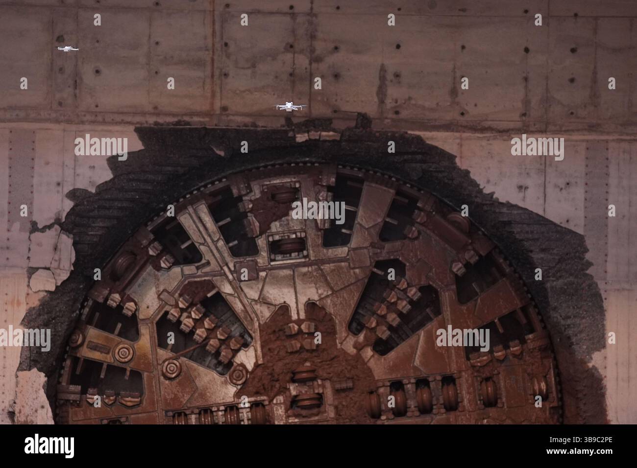 Drones by the boring machine Mary Ann after she broke through at ...