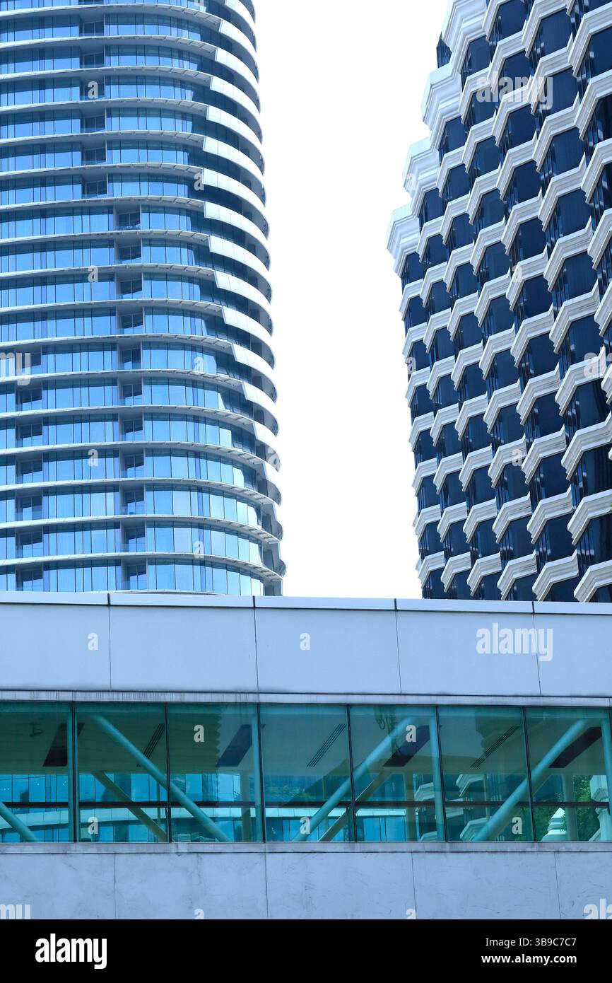 Glass building design construction with evening light and shadow Stock ...