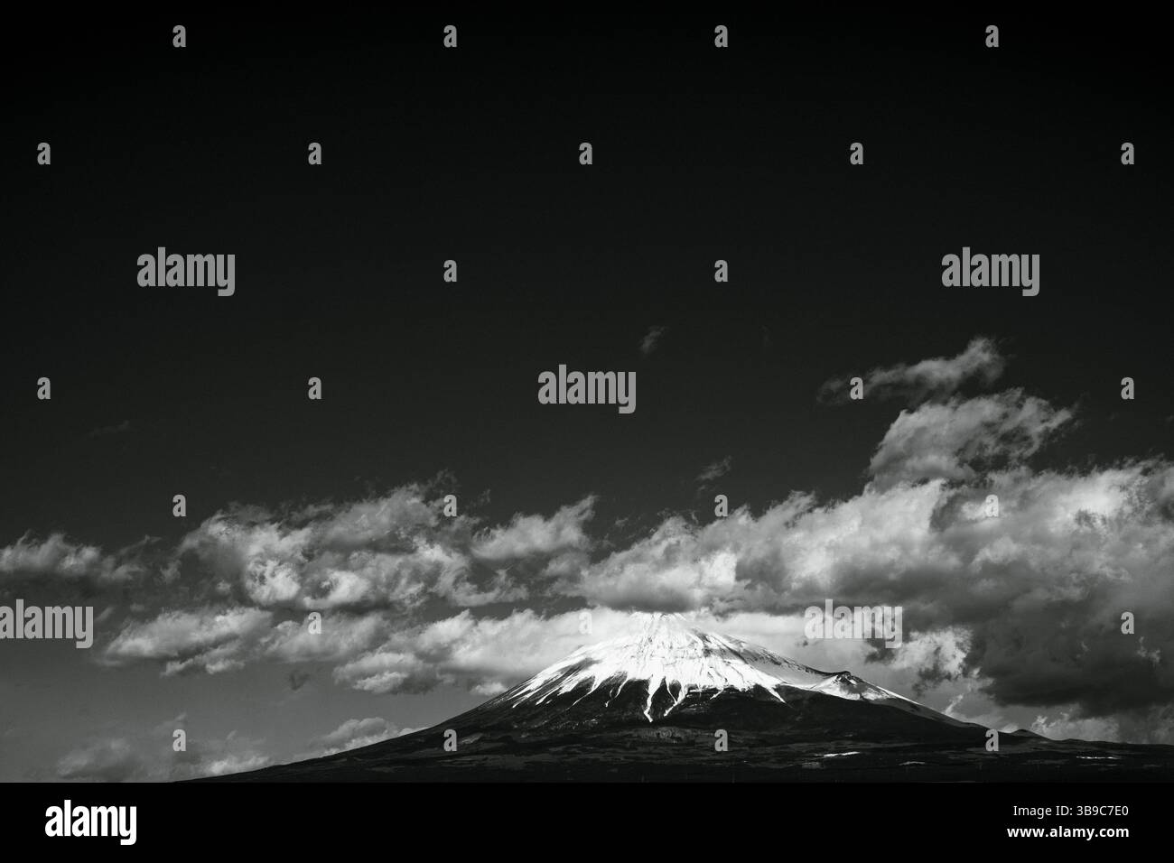 Snow capped Mount Fuji in black and white Japan Stock Photo - Alamy
