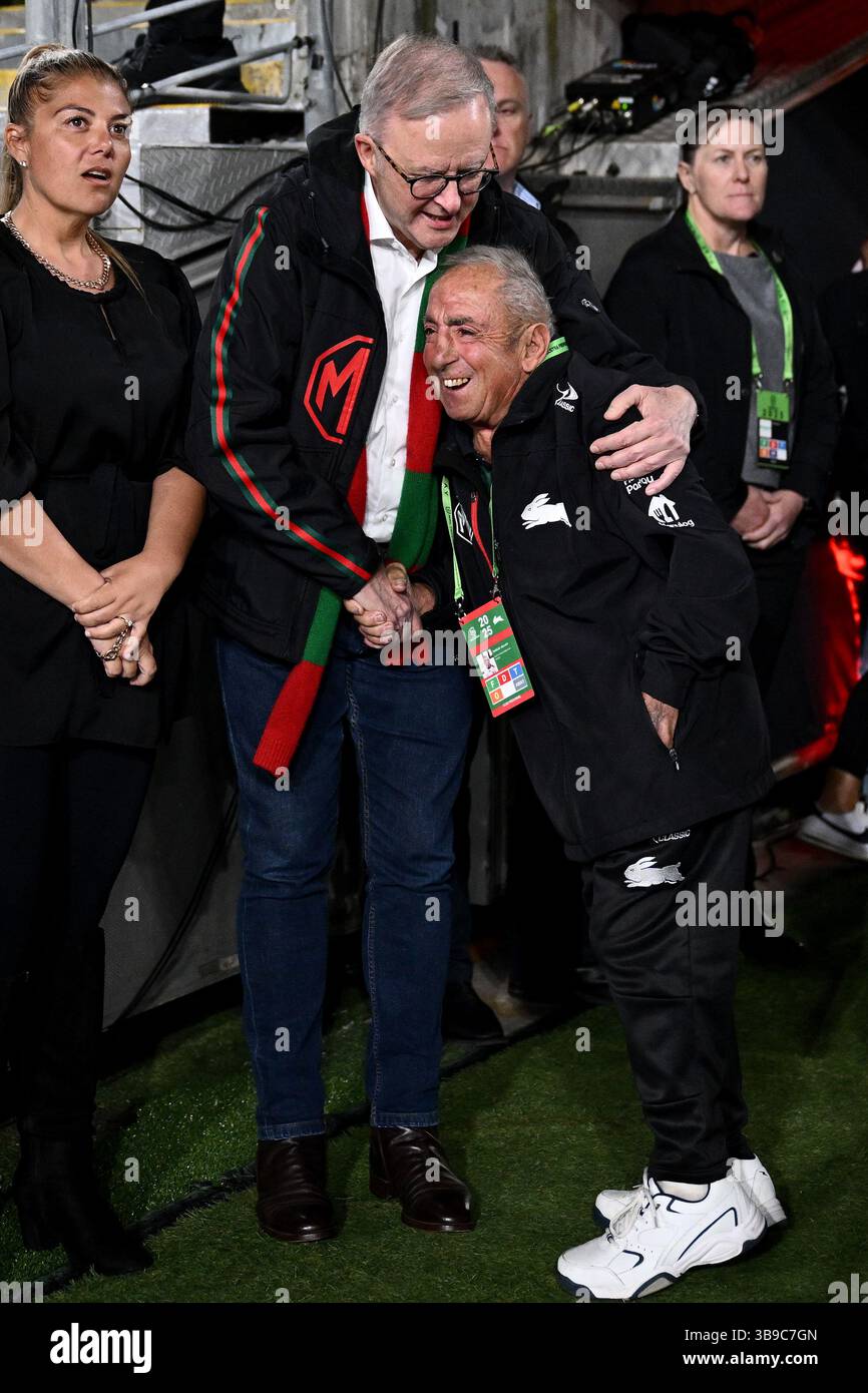 Prime Minister Anthony Albanese embraces South Sydney mascot Charlie ...