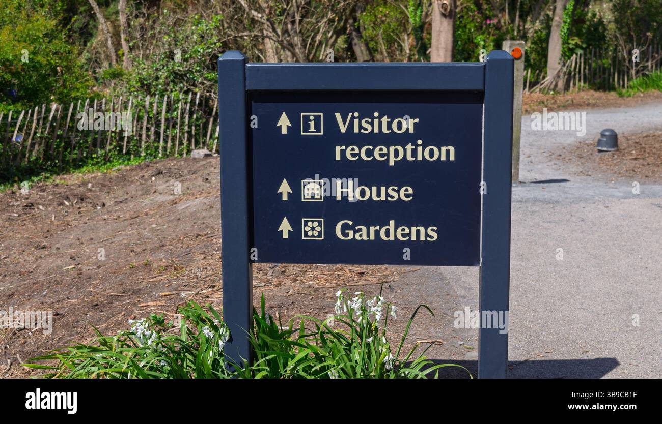Visitor sign at country park in County Down pointing the way to various ...