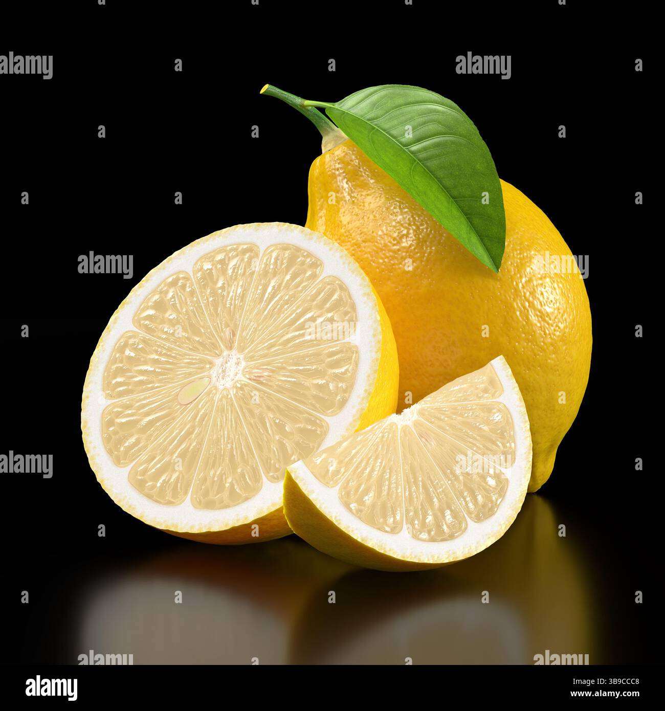 Fresh Crisp Vibrant Lemon Slice Piece Quarter Half and Whole with Green ...