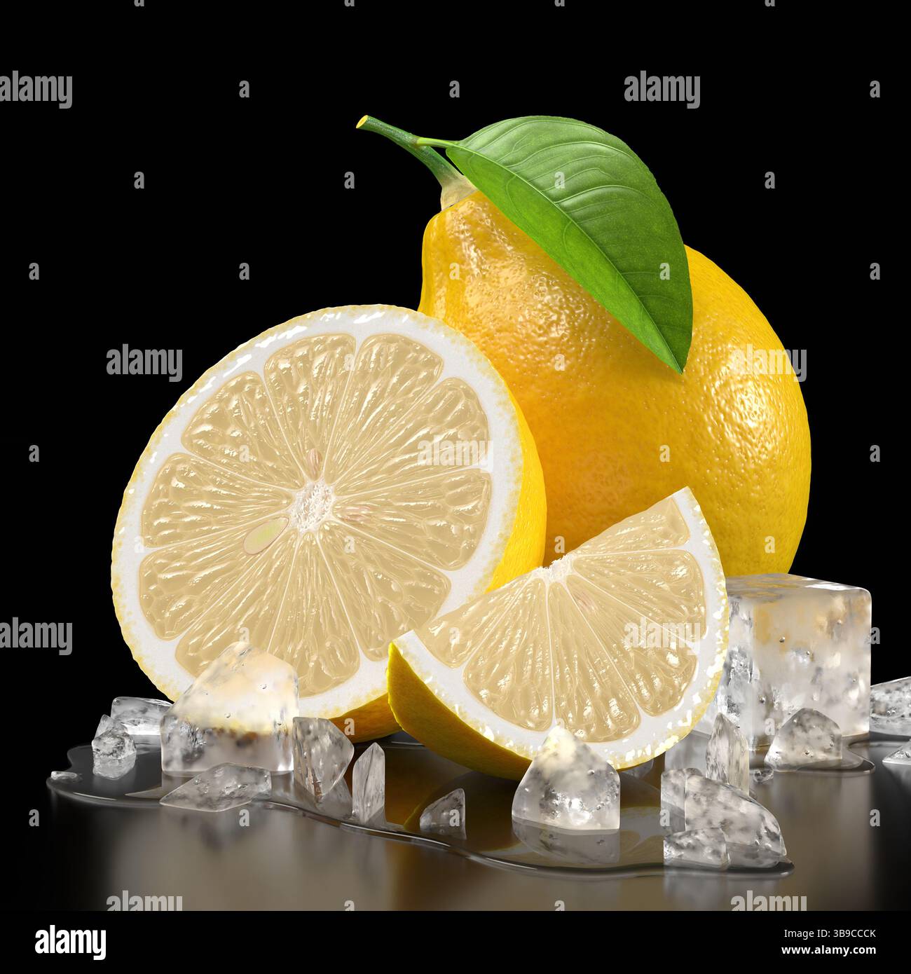 Fresh Crisp Vibrant Lemon Slice Piece Quarter Half and Whole with Green ...