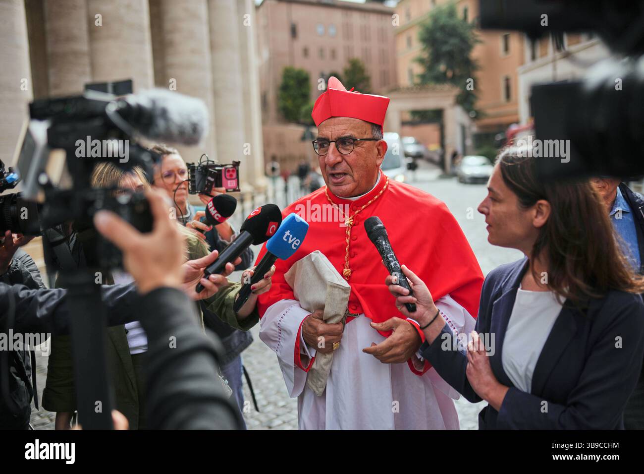 Cardinal Fernando Natalio Chomali Garib talks to journalists as he ...