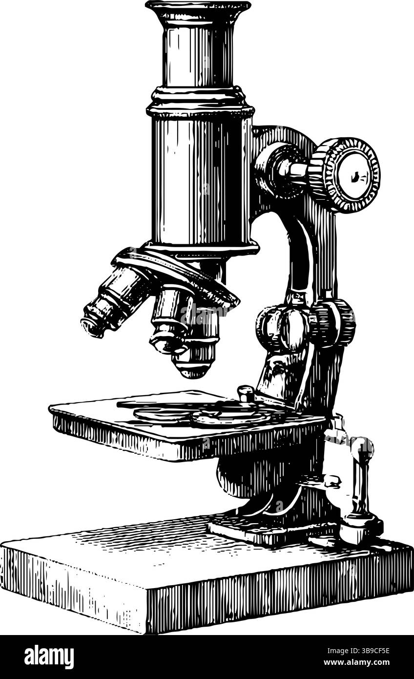 Vintage microscope engraving with bold black lines for educational and ...