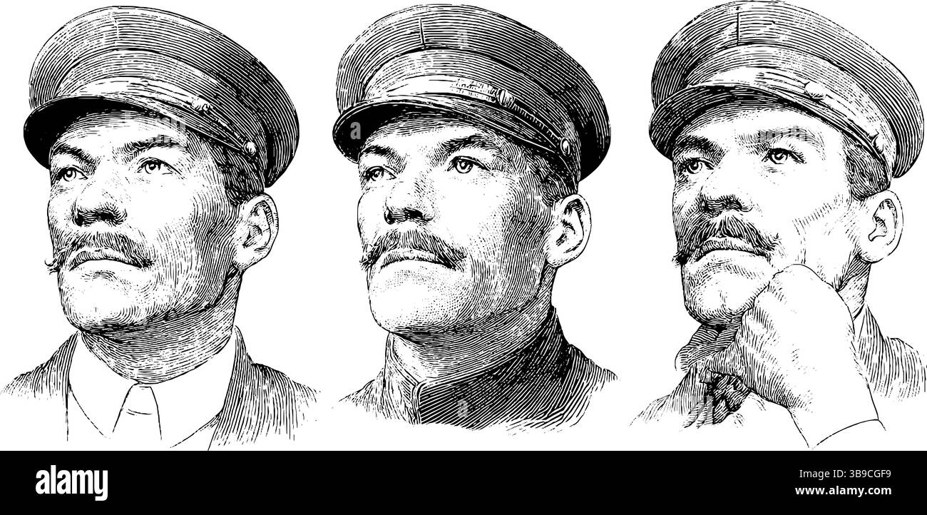 Vintage engraved illustrations of train conductor portraits for antique ...