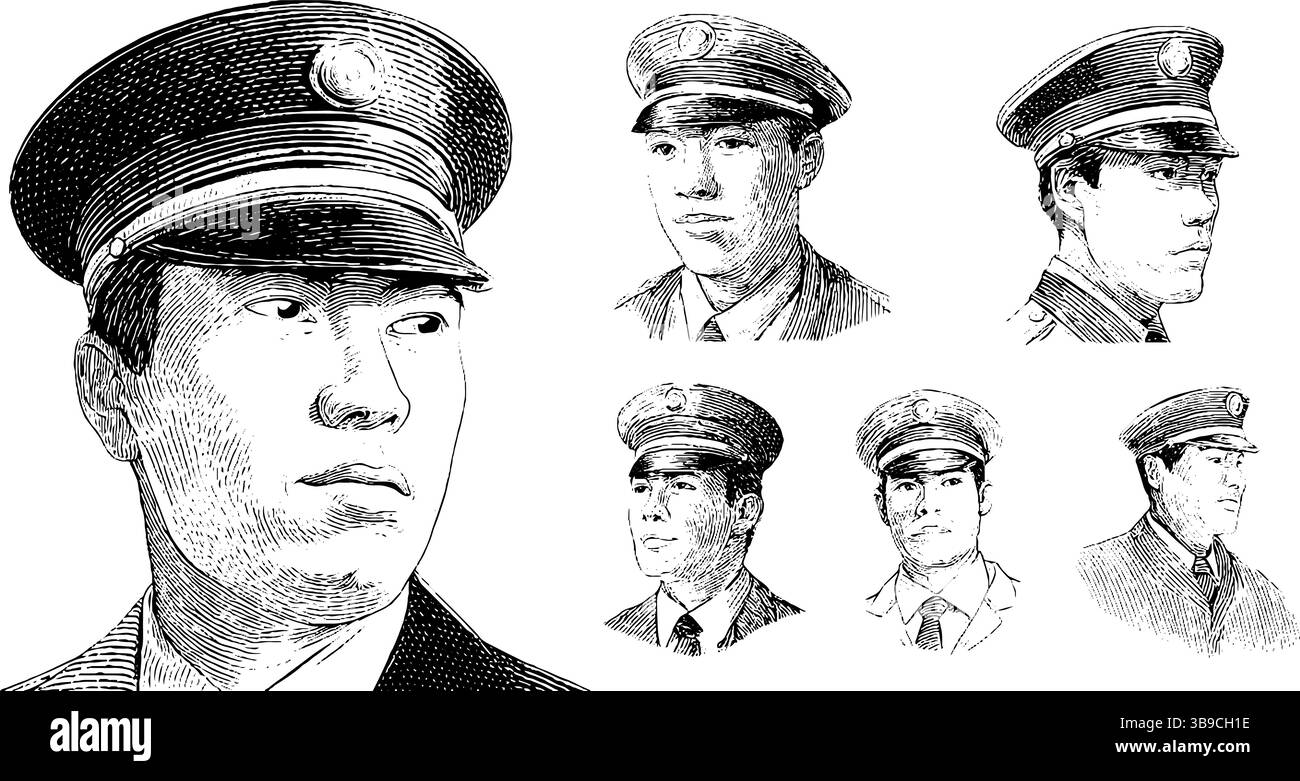 Engraved portraits of probation officers in uniform Stock Vector Image ...