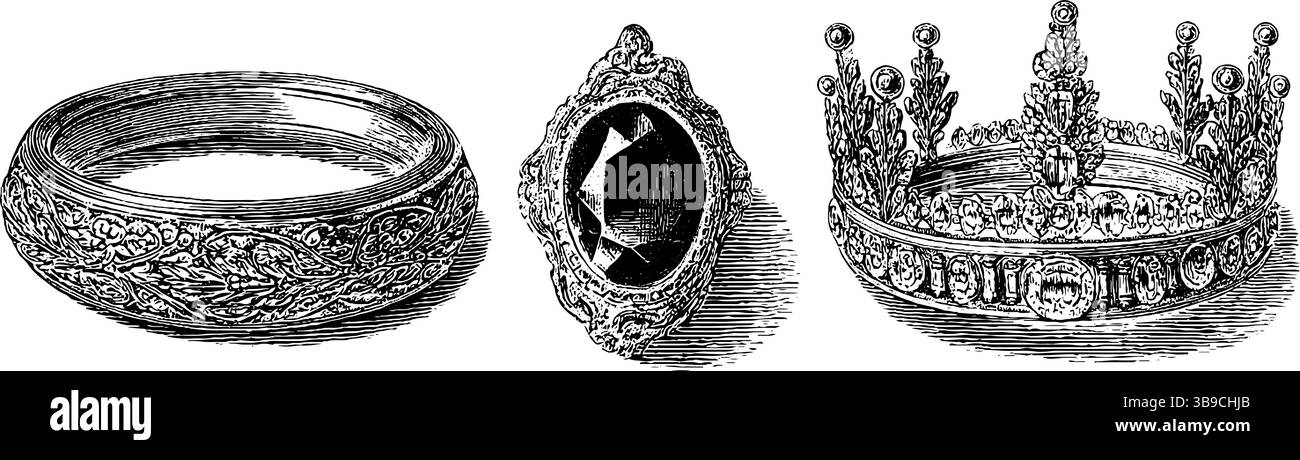 Ornamental ring and crown engravings for vintage design and decoration ...