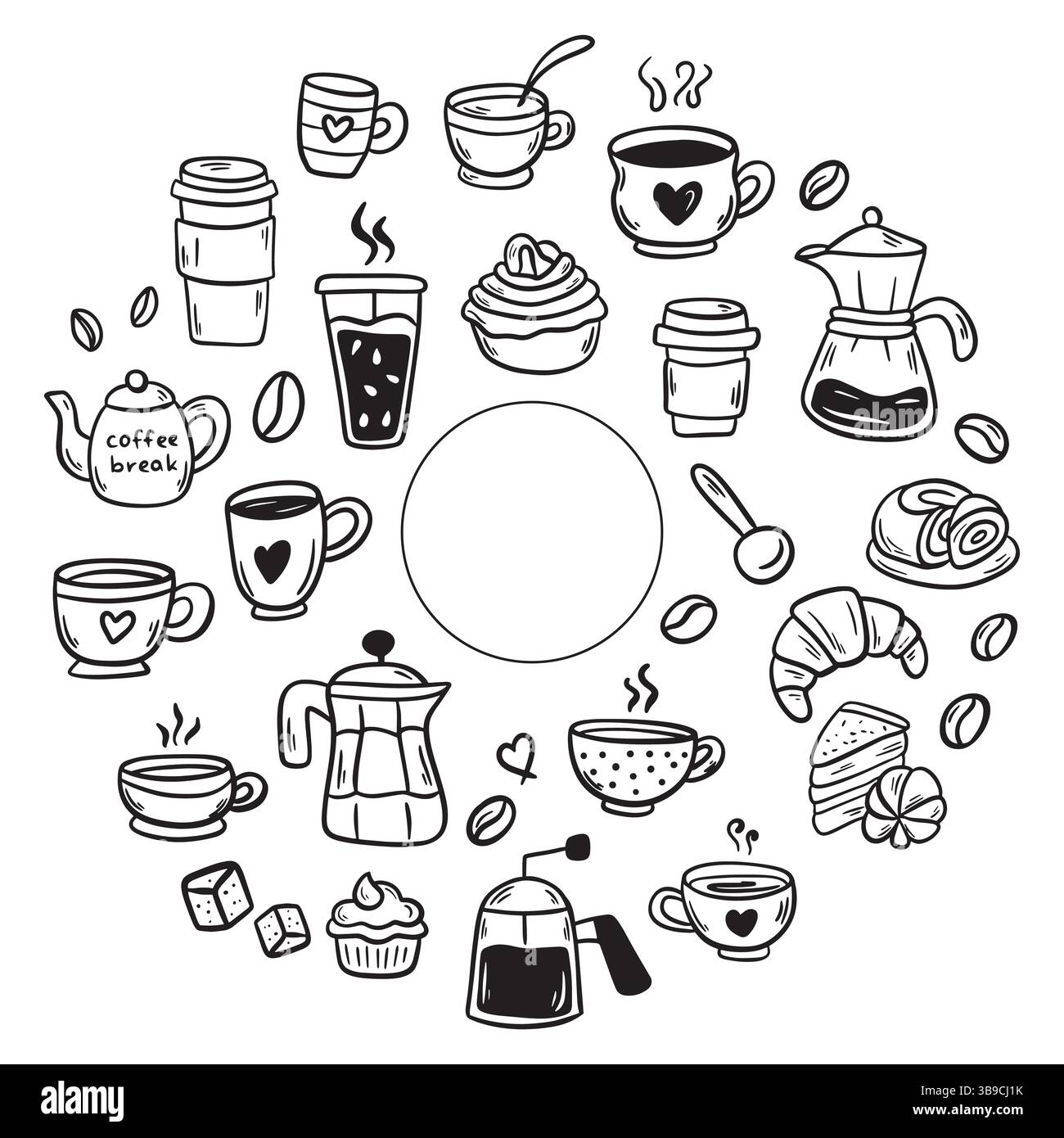 Cute doodle cartoon coffee shop icons. vector outline hand drawn for ...