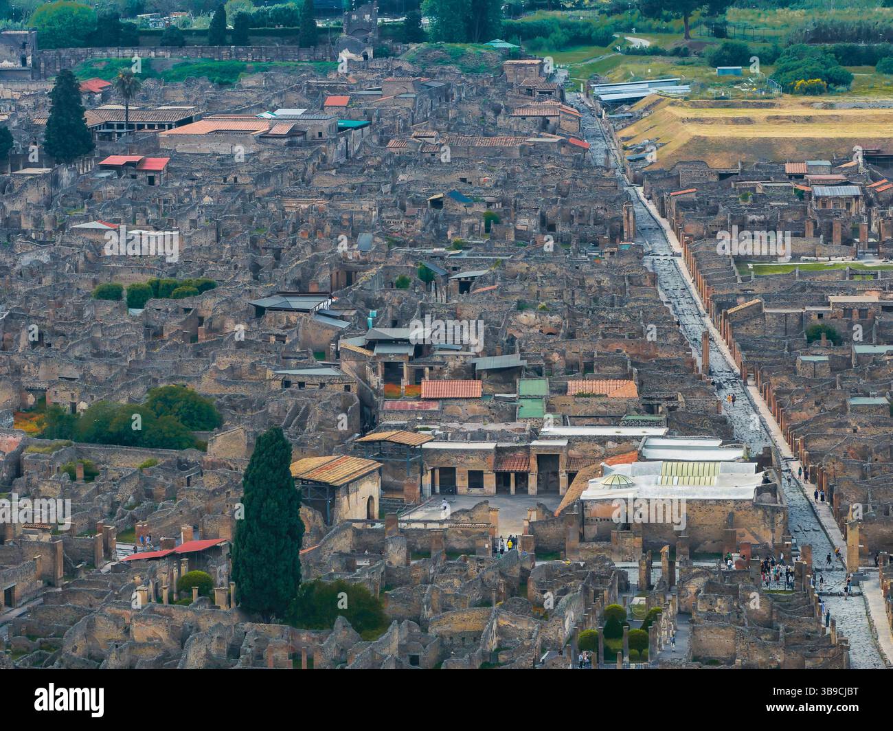 Aerial View of Ancient Ruins of Pompeii in Italy with Grid Like Streets ...