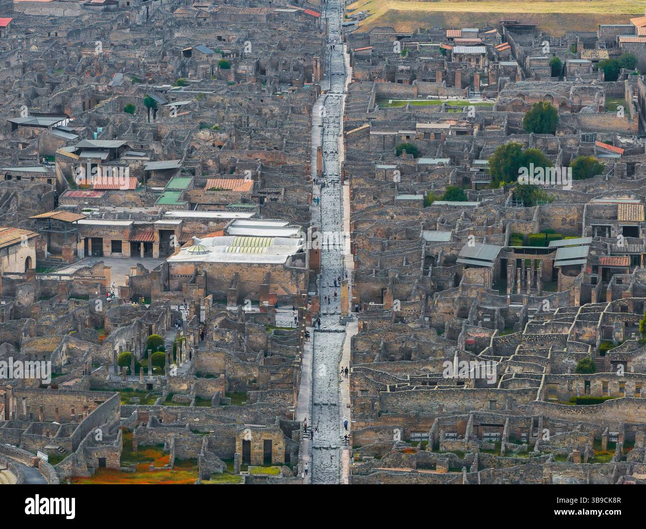 Aerial View of Ancient Pompeii Ruins with Stone Paved Street in Italy ...