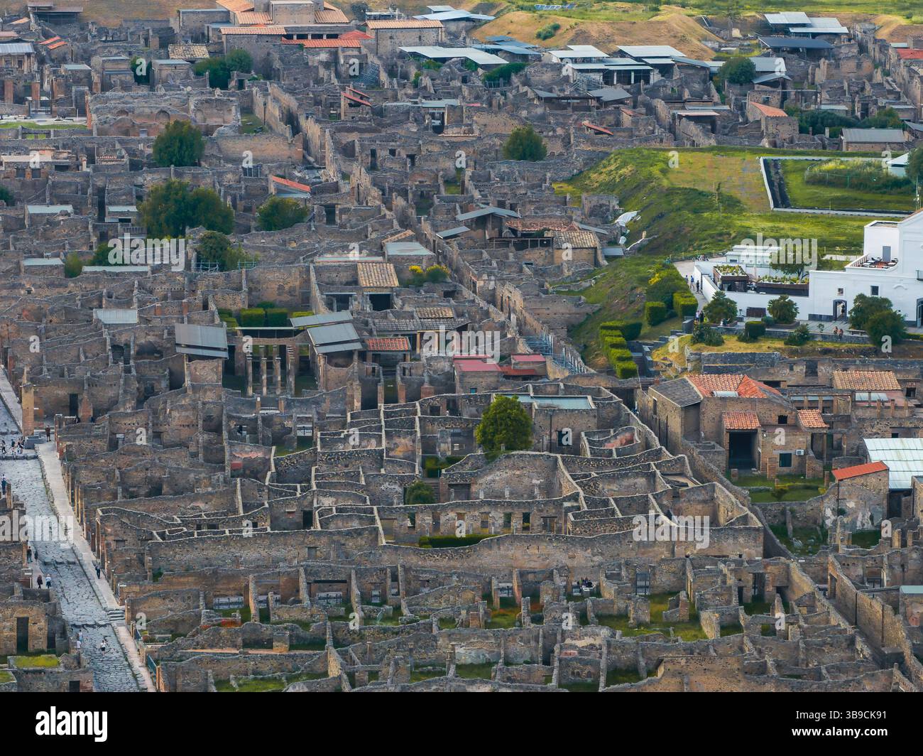 Aerial View of Ancient Ruins of Pompeii with Modern Background Stock ...