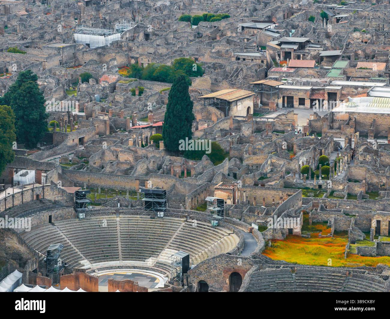 Aerial View of Ancient Ruins and Amphitheater in Pompeii, Italy Stock ...