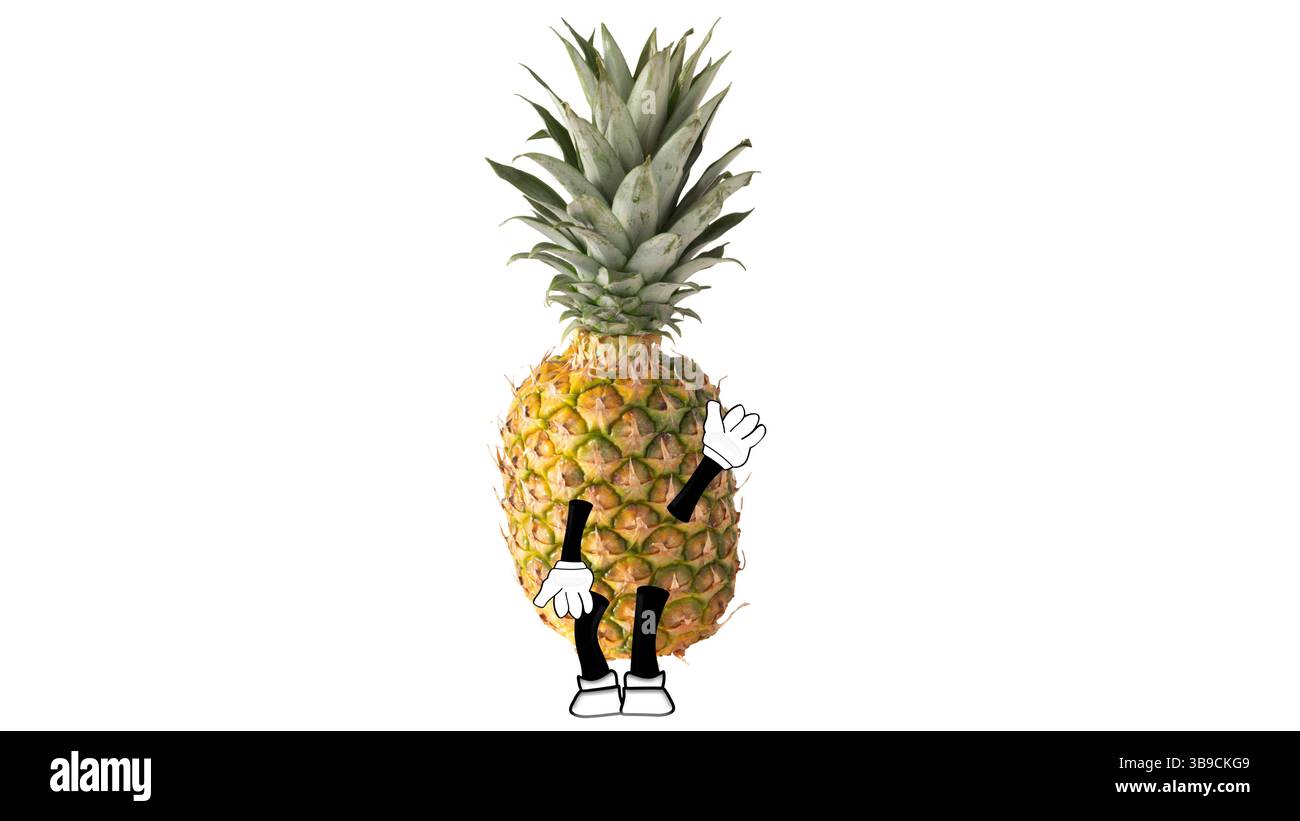 Digital composite. Happy pineapple character. Fruit, food, ingredients ...