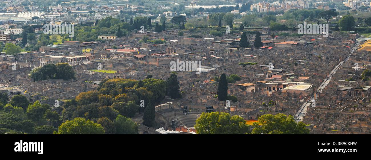 Aerial View of Ancient Pompeii Ruins with Amphitheater in Italy Stock ...