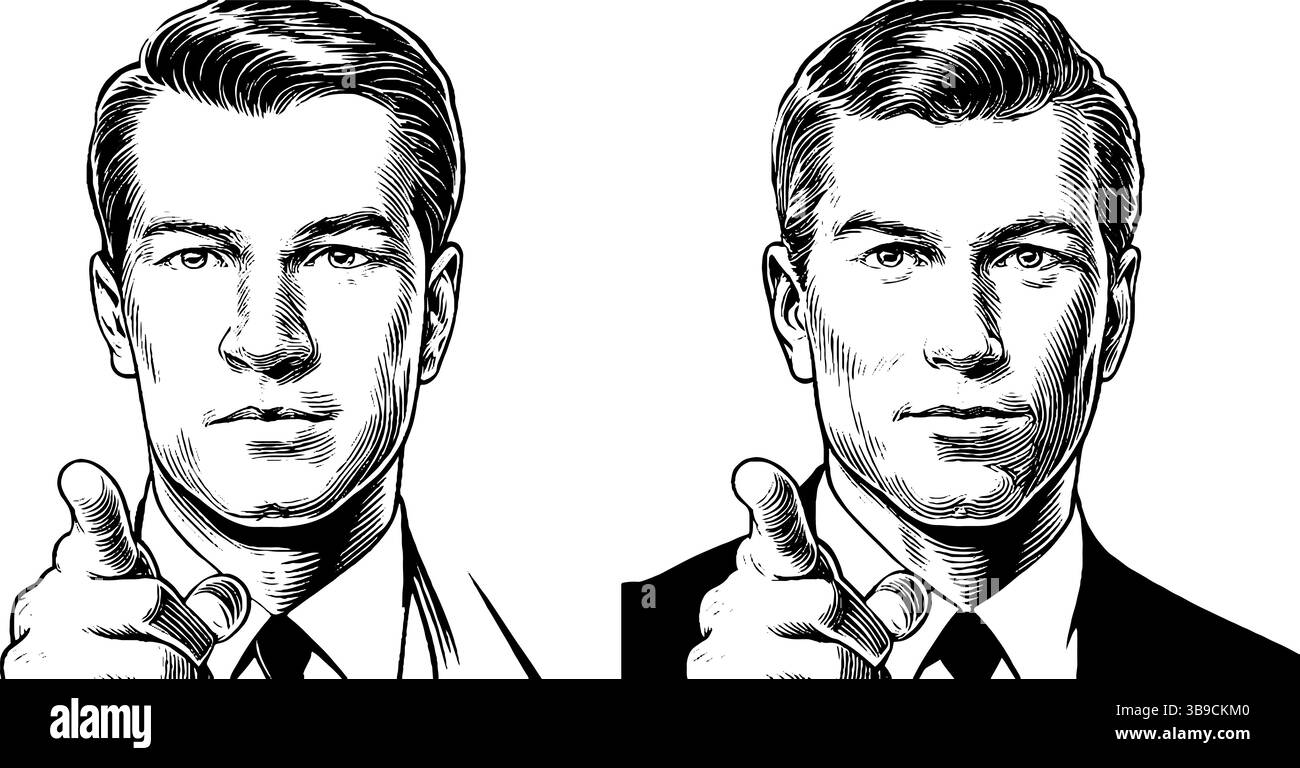 Vintage engraved portraits of election officer in classic professional ...