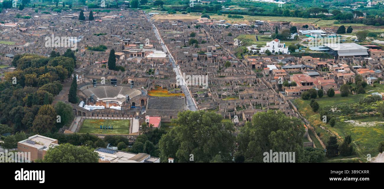 Aerial View of Ancient Pompeii Ruins with Amphitheater in Italy Stock ...