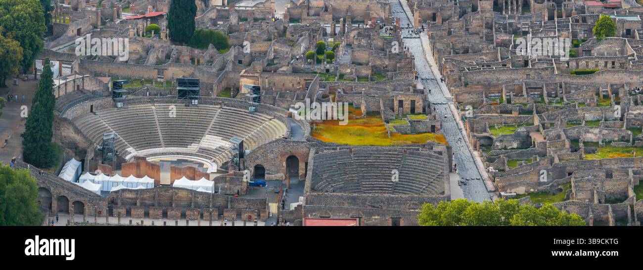 Aerial View of Ancient Pompeii Ruins with Amphitheater in Italy Stock ...