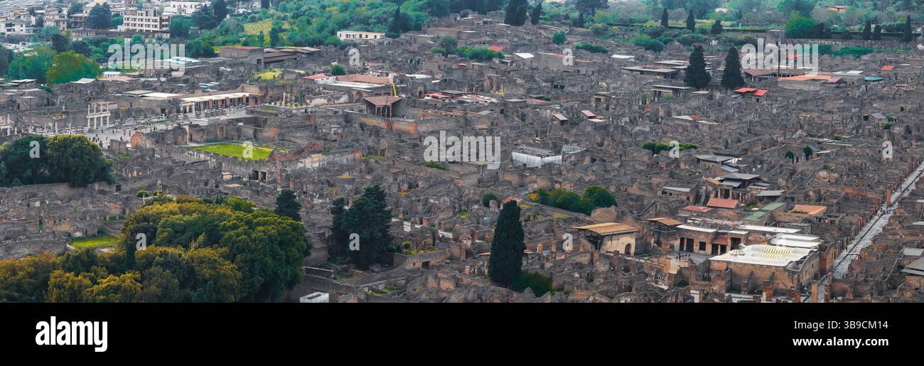 Aerial View of Ancient Ruins of Pompeii with Modern Surroundings Stock ...