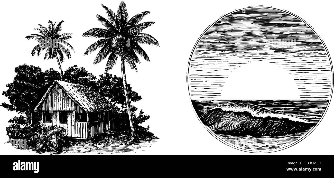 Rustic scene set Black and White Stock Photos & Images - Alamy