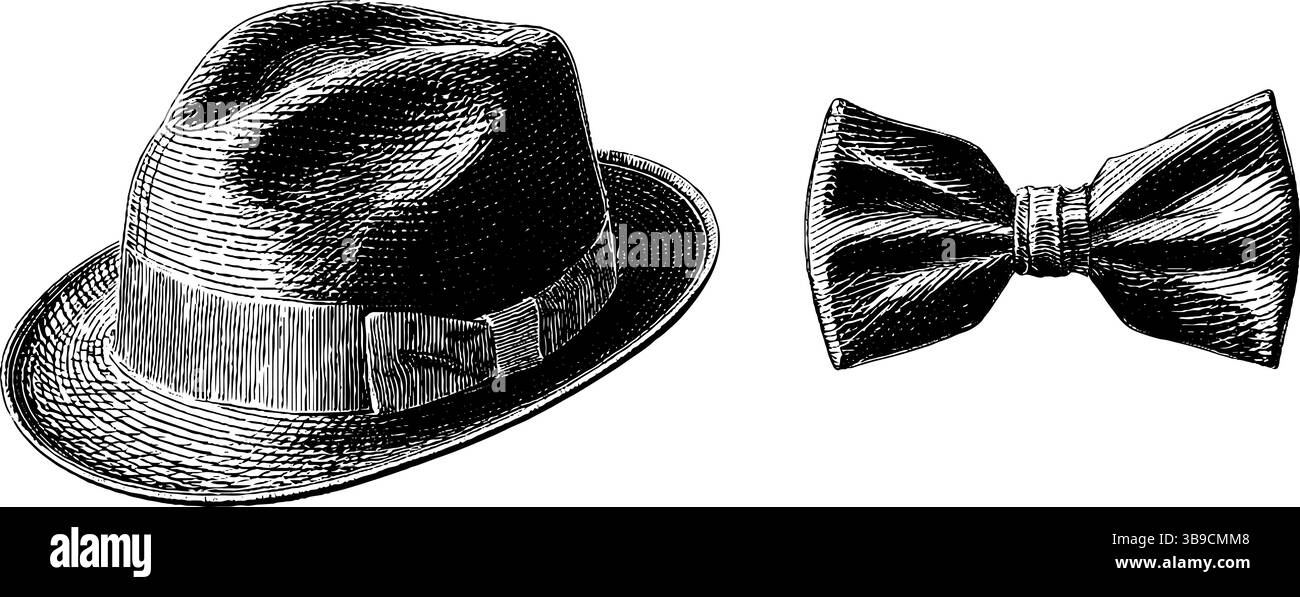 Vintage fashion accessories collection featuring engraved bow tie and ...