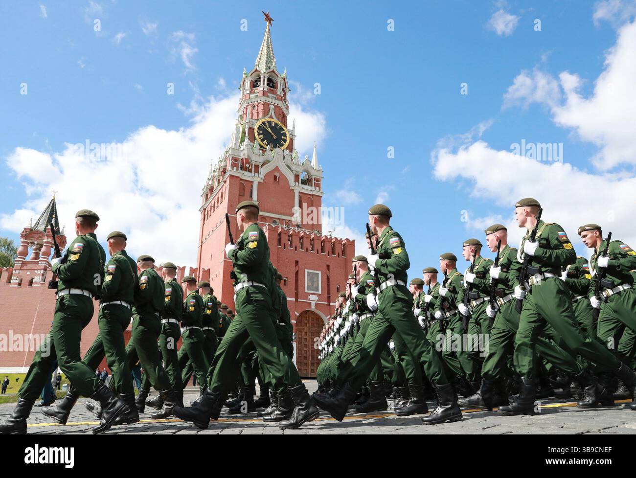 Moscow, Russia. 9th May, 2025. Soldiers march during a grand parade ...