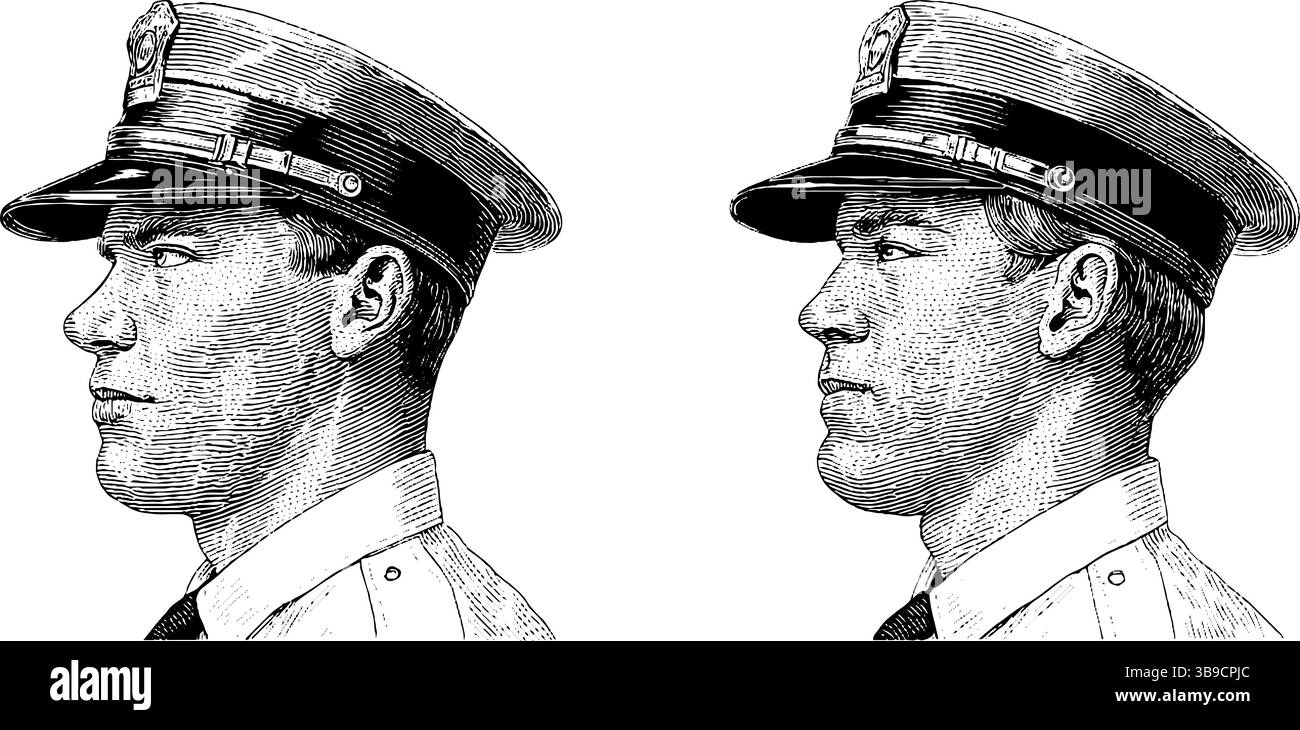 Vintage engraved illustrations of corrections officers in uniform Stock ...